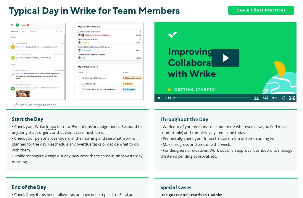 Wrike Best Practices - Typical Day in Wrike for Team Members