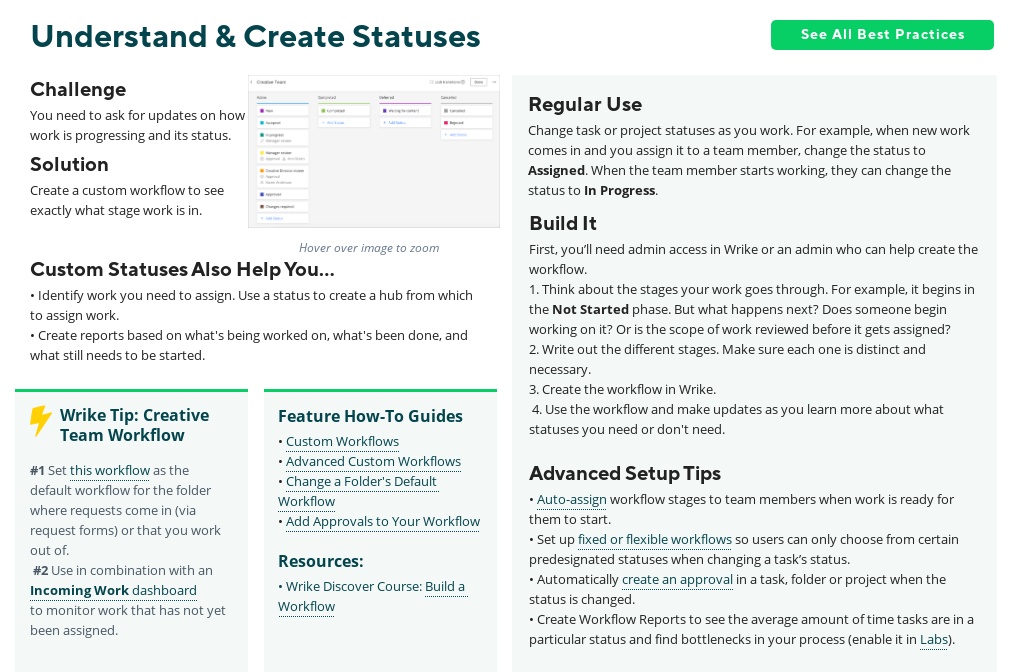 Wrike Best Practices - Understand & Create Statuses