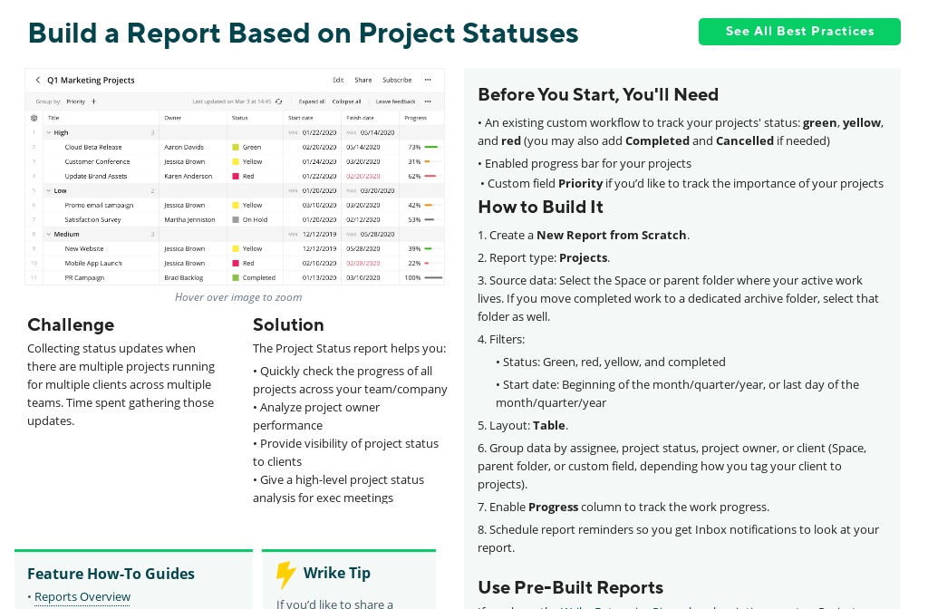 Wrike Best Practices - Build a Report Based on Project Statuses