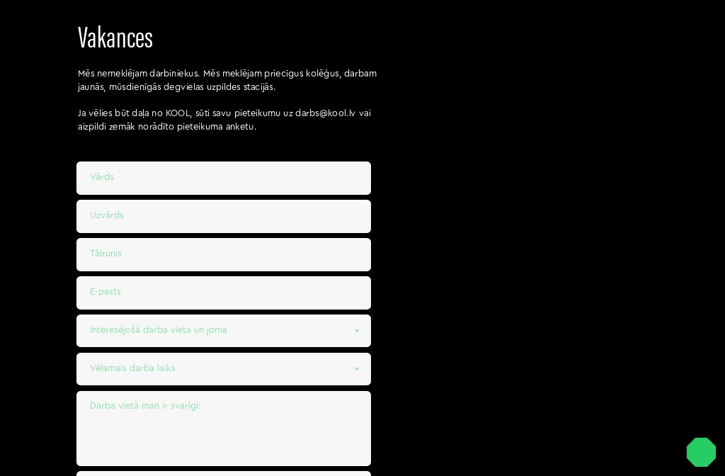 KOOL • Degvielas uzpildes stacijas — Vakances