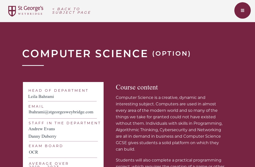 St Georges GCSE Options — Computer Science