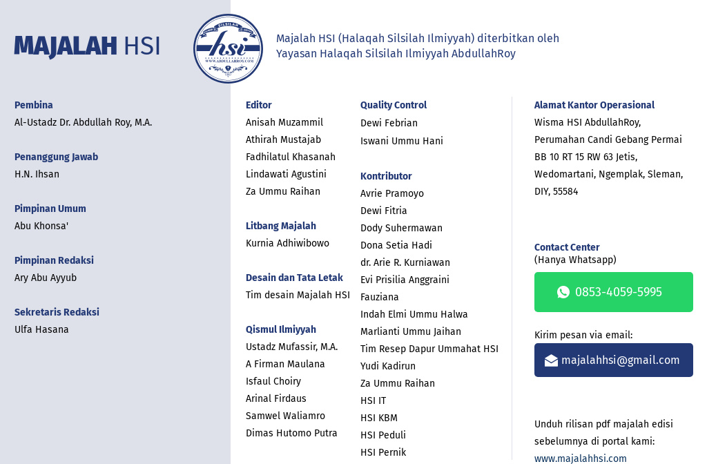 Majalah HSI Edisi 014 — Susunan Redaksi