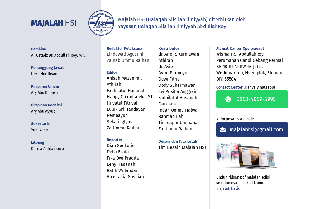 Majalah HSI Edisi 29 — Susunan Redaksi