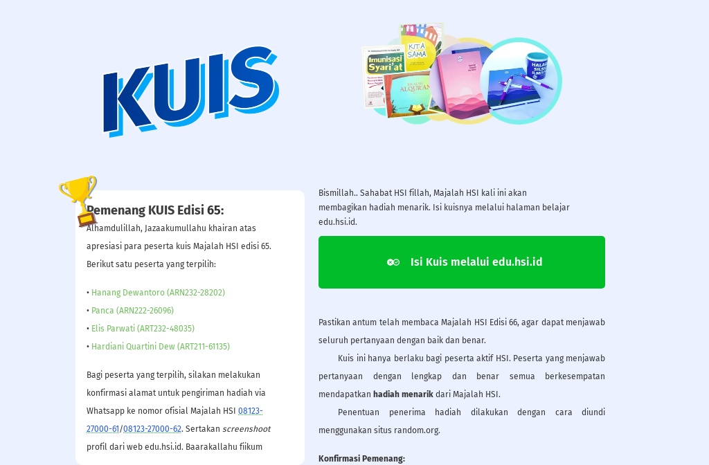 Majalah HSI edisi 66 — Kuis