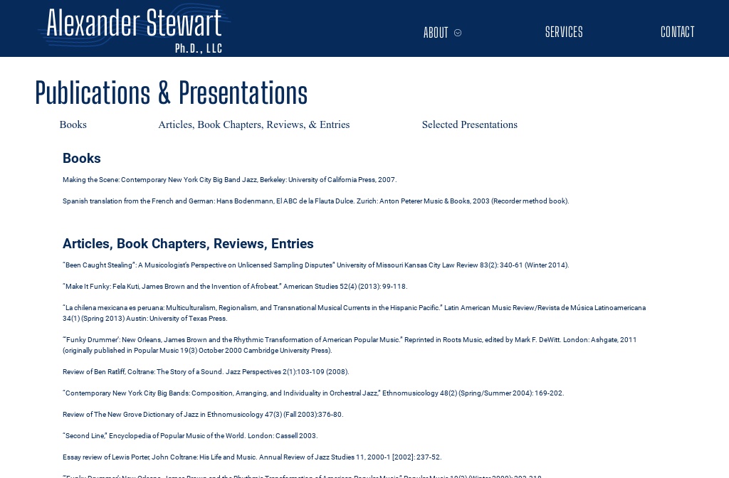 Dr. Alexander Stewart Publications and Presentations