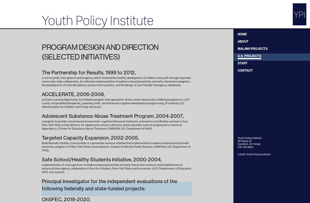 YPI Youth Policy Institute — U.S. Projects