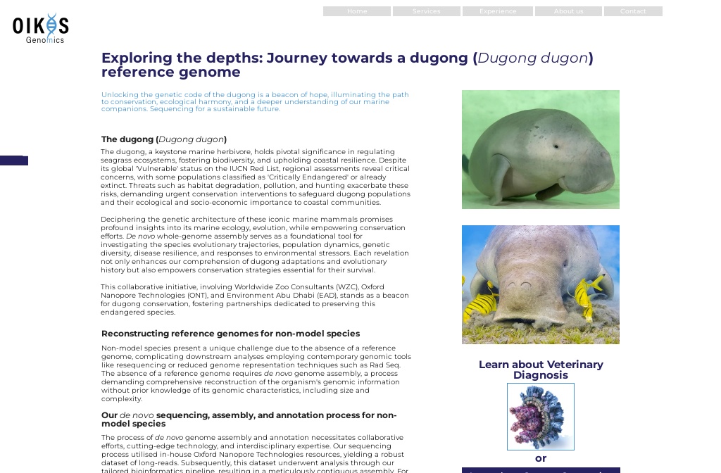 OIKOS Genomics — Case Study 1 - Dugong Genome Sequencing